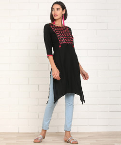 Anmi Printed Women Straight Kurta - Buy Black Anmi Printed Women ...