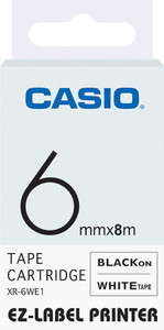 CASIO 6mm Color Label Printer Tape (Black on White) Self-Adhesive Paper ...