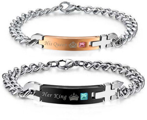 Men Style Stainless Steel Cubic Zirconia Titanium Bracelet Set Price in ...