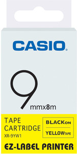 CASIO 9mm Color Label Printer Tape (Black on Yellow) Self-Adhesive ...