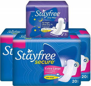 STAYFREE 2 Secure (20+20) Pad and 1 Dry All Night 7 pad Sanitary Pad ...