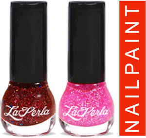 La Perla Dual Nail Paint Pack of 2 Red Sparkle, Pink Sparkle Nail Paint ...
