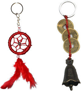 Vyne Pack Of 2 Key Rings Red Color Dream Catcher & 3 Lucky Coins With ...