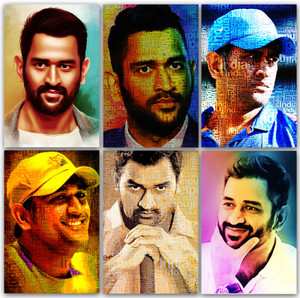 MS Dhoni Typography,oil Painting Wall Poster Collection(Pack of 6) For ...