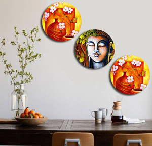 Studio shubham wooden Floral Buddha wall plates for hanging(Set of 3 ...