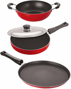 Buyer 3 piece non stick set combo of tawa with kadai with glass lid Non ...