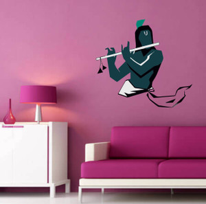 DECOR KAFE 55 cm Hall Decor | Lord Krishna with Flute Wall Stickers ...