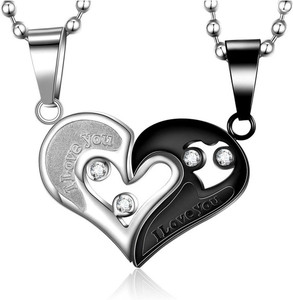 Men Style Love You Puzzle Matching Locket Titanium Cubic Zirconia ...