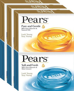 Pears Pure & Gentle and Soft & Fresh Bathing Bar Epic (750 g, Pack of 6 ...