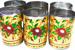 METALCRAFTS (Pack of 6) Stainless glass with meena work, flower design ...