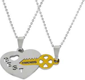 Men Style Couple Best Friend Engraved Heart Key Locket With Chain Gold ...