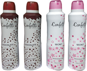 Confetti LONDON CHOCOLATE AND SECRET (PACK OF 4) Deodorant Spray - For ...