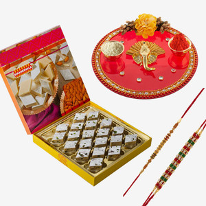 Bikanervala Designer Rakhi Thali and Badaam Burfi with a Set of 2 ...