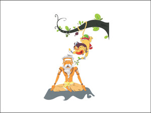 Impression Wall 51 cm Hanuman Ji and Pandit Wall Sticker (Cover Area ...