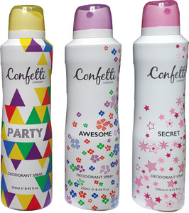 Confetti LONDON 1 PARTY 1 AWESOME 1 SECRET (PACK OF 3) Deodorant Spray ...