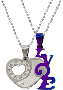 Men Style Couple Broken Heart I Love You Locket With 2 Chain His And ...