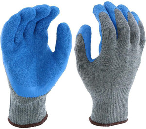 SS & WW Yellow Cotton Knitted with Blue Hand Gloves Latex Safety Gloves ...