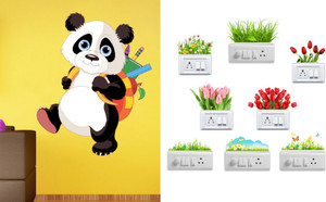 Walltech 36 cm Student Panda With Free Flowers Switch Board Sticker ...