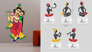 Walltech 15 cm radhe krishna With Free Folk Band Switch Board Sticker ...