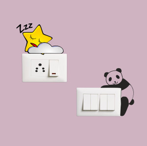 DECOR KAFE 9 cm Switch Board Sticker - Sleeping Star and a Cute Panda ...