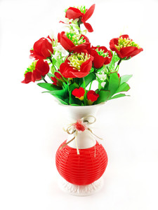Rose Vibe Guldasta Pot with Artificial Velvet Flower Roses Bunch for ...