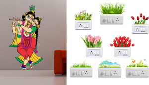 Walltech 36 cm radhe krishna With Free Flowers Switch Board Sticker ...