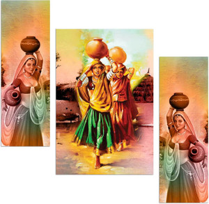 Rajasthani Panihari 3 piece MDF Painting Paper Print - Art & Paintings ...