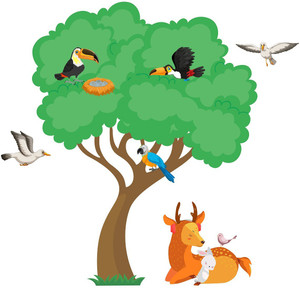 Fiery Mart 100 cm Birds Tree Extra Large Vinyl Wallsticker (90 cm x 80 ...