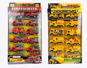 Aarushi Fire Fighter and JCB Construction Pull Back Toy Car Set, Pack ...