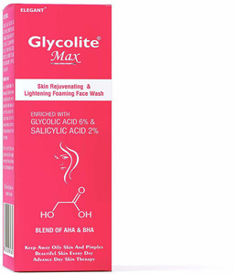ELEGANT Glycolite Max Foaming Facewash 60ml With Glycolic Acid 6% (Pack ...