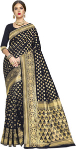 Buy Sariya Woven Banarasi Silk Blend, Jacquard Black Sarees Online ...
