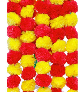 Phool Mala ARTIFICIAL MARIGOLD FLUFFY FLOWERS GARLANDS Plastic Garland ...