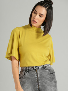 Roadster Casual Regular Sleeve Solid Women Yellow Top - Buy Roadster ...