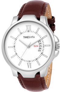 Timesmith Analog White Dial Brown Leather Watch for Men TSC-072 Unique ...