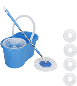 LONG LIFE Easy Twister Cleaning Bucket Mop with 4 Microfibre Mop Head ...
