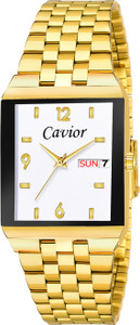 cavior CAV-055DDC-WG-M Square White Dial Gold Stainless Steel Day ...