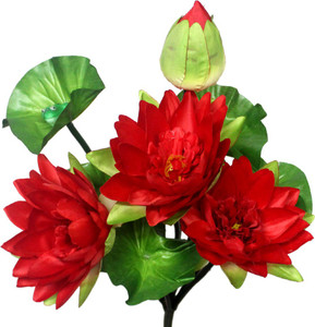 VATIKA Artificial Red Lotus Flowers Bunch / 10 Stem for Home Decoration ...