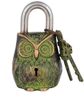 BRASS BLESSING OWL Type Home Garden Brass Padlock - Lock with Keys ...