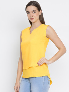 UFFERS Casual Sleeveless Solid Women Yellow Top - Buy UFFERS Casual ...
