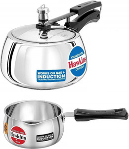 Hawkins Stainless Steel Contura Pressure Cooker, 1.5 L and Tpan/Sauce ...