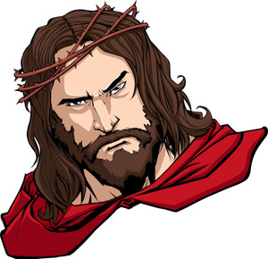 KD Jesus wearing red cape Sticker Poster Paper Print - Religious ...