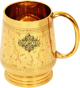 IndianArtVilla Brass Designer Cup With handle, 500 ML, Gold Brass ...
