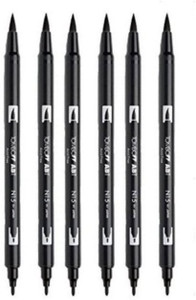 Tombow Tombow Dual Brush Pen, Black (66621) Pack of 6 pcs. Calligraphy ...