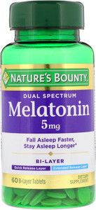 Nature's Bounty Dual Spectrum, Melatonin, 5 mg, 60 Bi-Layer Tablets ...