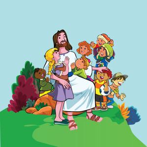 KD Jesus with children c Sticker Poster|Religious poster|Christian ...
