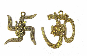 Shiv Omkar Combo of Om Swastika Pure Brass Yantra Spiritual Metal Wall ...