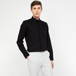 CODE FORMAL by Lifestyle Men Self Design Formal Black Shirt - Buy CODE ...