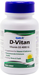 HealthVit D-Vitan Vitamin D3 4000 IU Chewable – 60 Tablets Price in ...