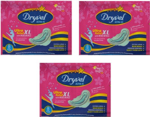 Dryvel Ultra XL Sanitary Pad ( 3 Pc x 8 Pads ) Sanitary Pad | Buy Women ...