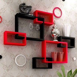 DreamyDesign Wall Mount Set of 6 Intersecting Wooden Wall Shelves ...
